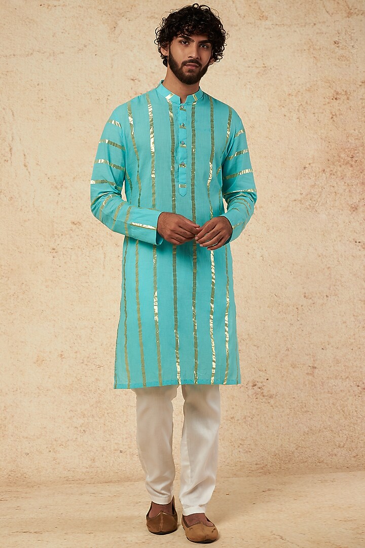Turquoise Embroidered Kurta Set Design by sharad raghav men at Pernia's ...