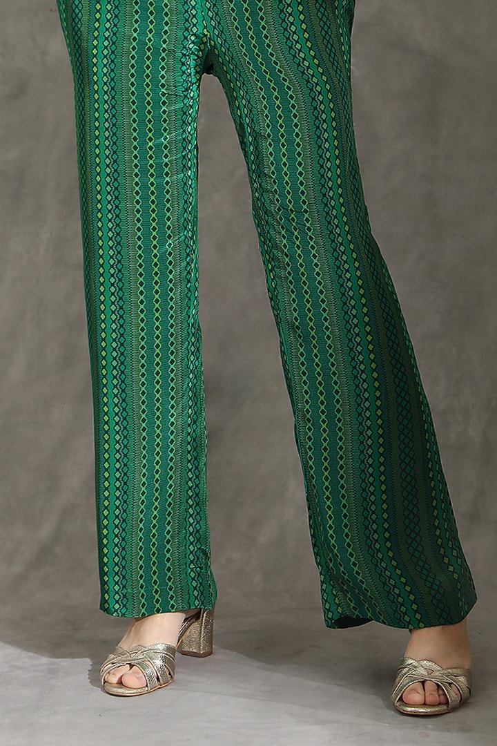 Green Natural Crepe Dhari Printed & Embellished Draped Co-Ord Set ...