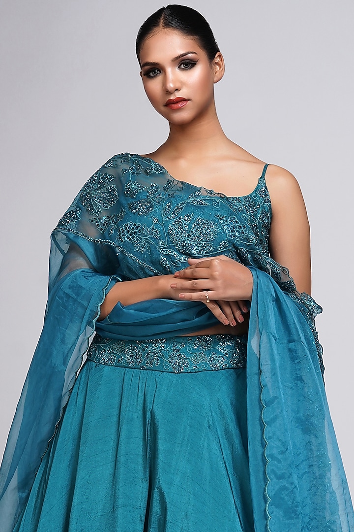 Teal Silk Embroidered Lehenga Set Design by Shruti S at Pernia's Pop Up ...