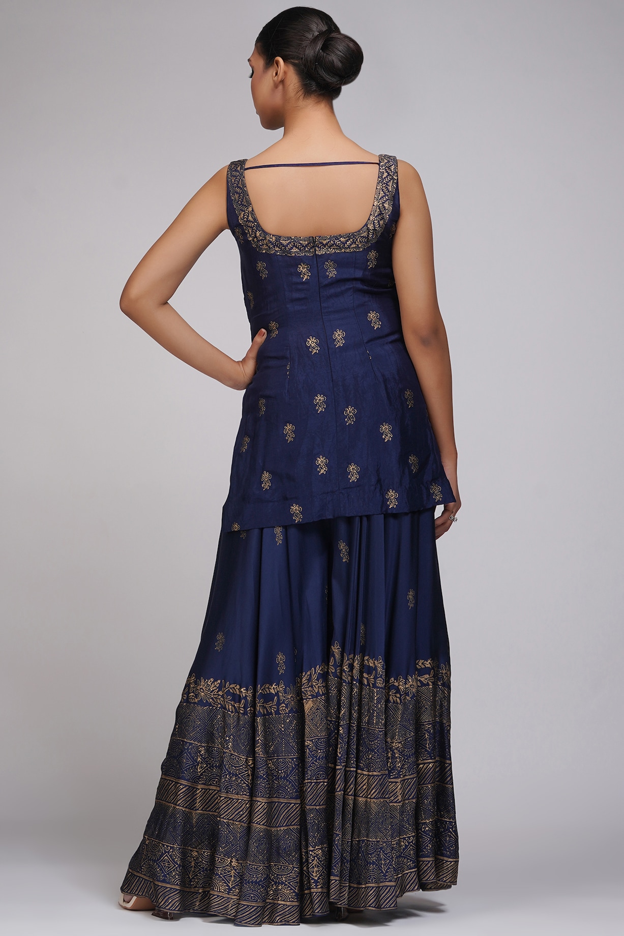 Navy Blue Modal Satin Printed Sharara Set by Shruti S at Pernia's Pop ...