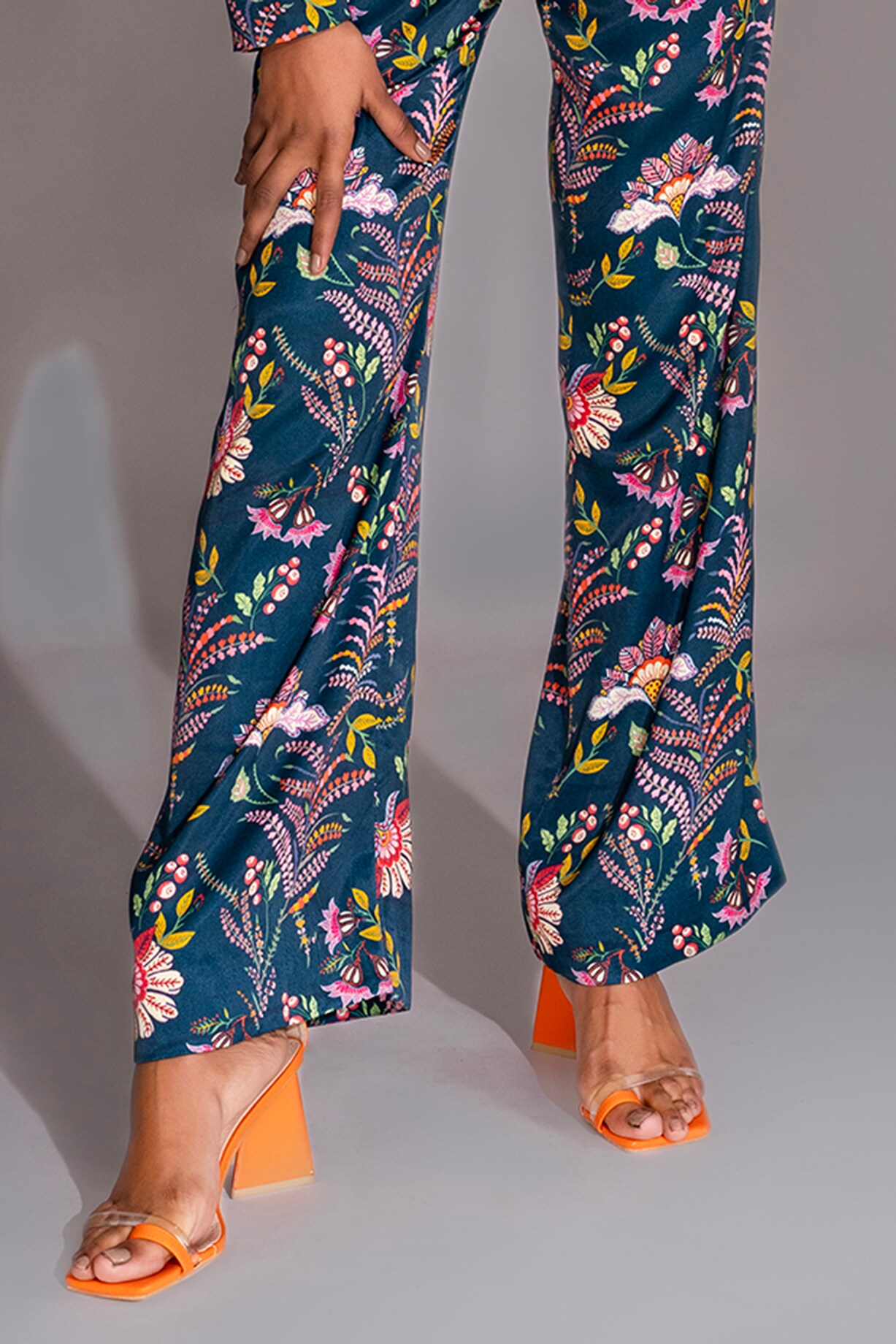 Blue Natural Yarn Satin Printed Co-Ord Set by Shruti S at Pernia's Pop Up Shop 2025