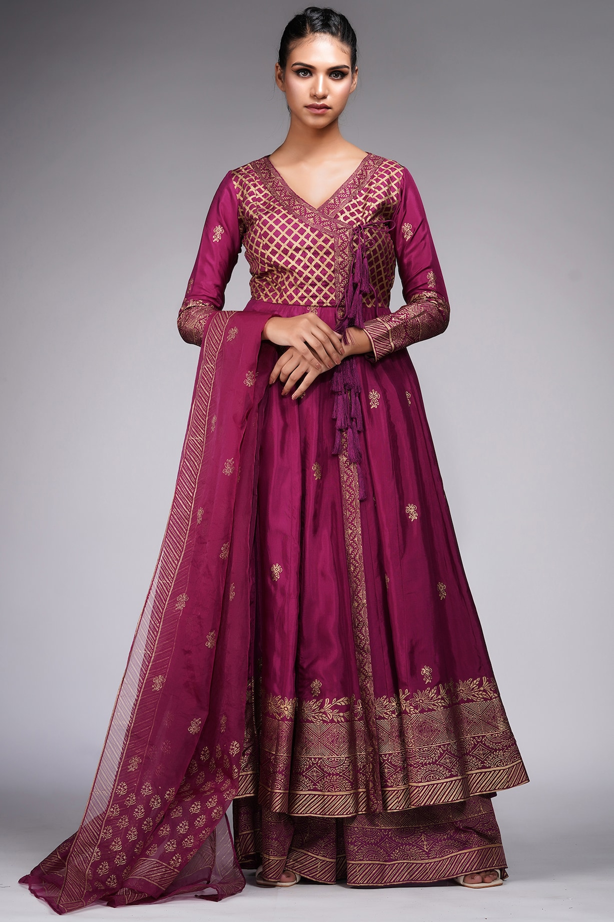 Wine Silk Block Printed Anarkali Set by Shruti S at Pernia's Pop Up ...