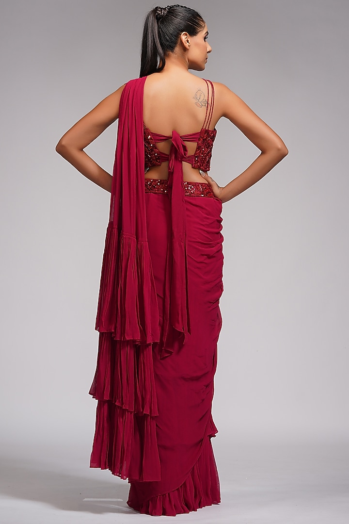 Red Georgette Pre-Stitched Saree Set by Shruti S at Pernia's Pop Up ...