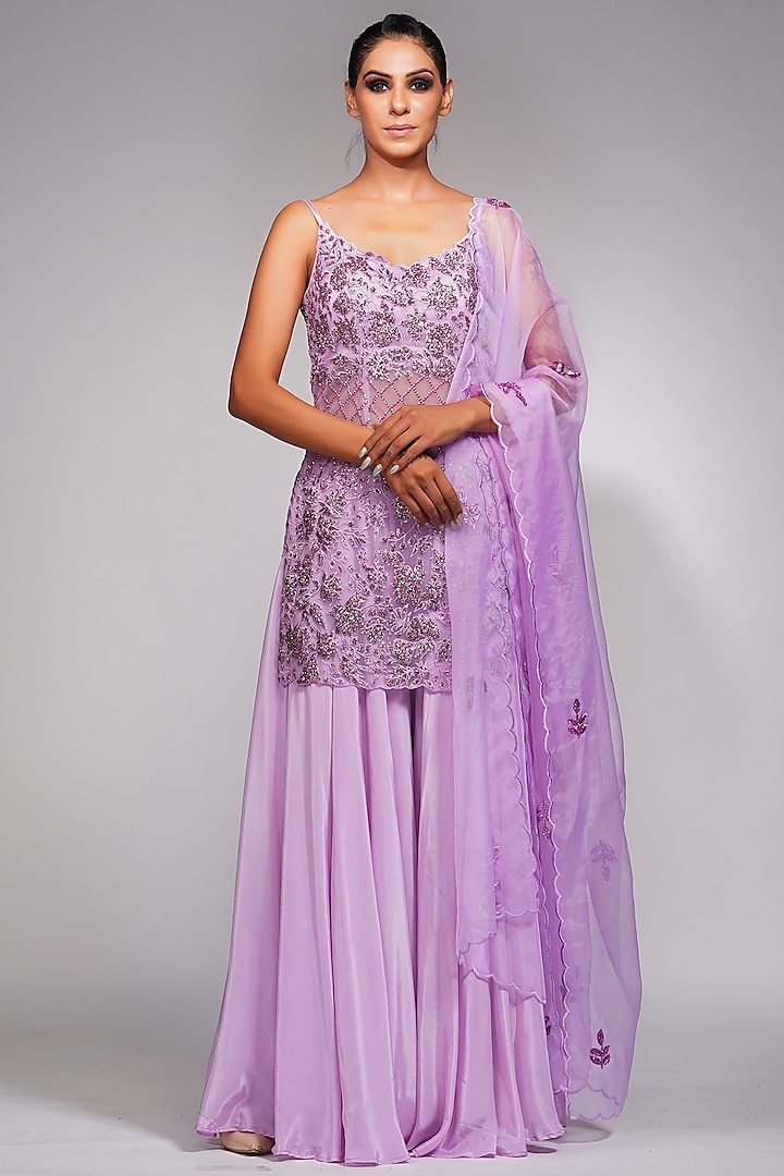 Lilac Crepe Sharara Set by Shruti S at Pernia's Pop Up Shop 2025