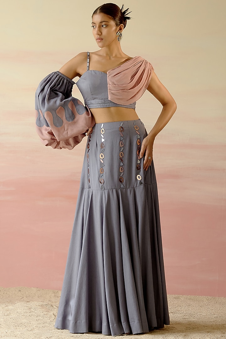 Smokey Grey Satin Skirt Set by Shweta Aggarwal at Pernia's Pop Up Shop 2025