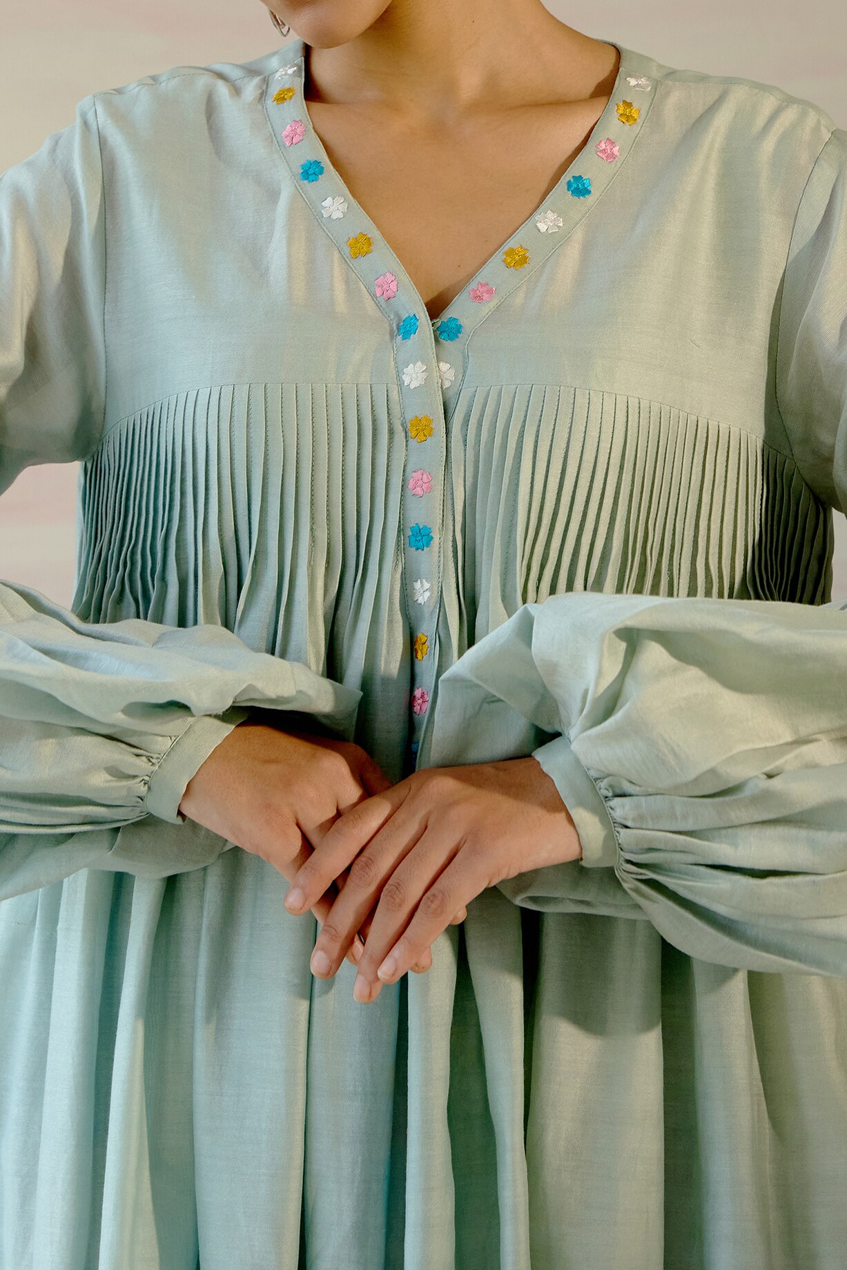 Frosty Green Embroidered Layered Dress by Shweta Aggarwal at Pernia's ...