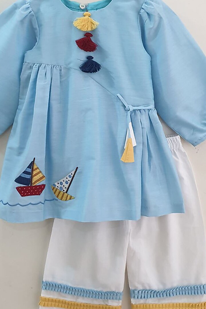 Powder Blue Embroidered Tunic Set For Girls by TURQIDZ at Pernia's Pop ...