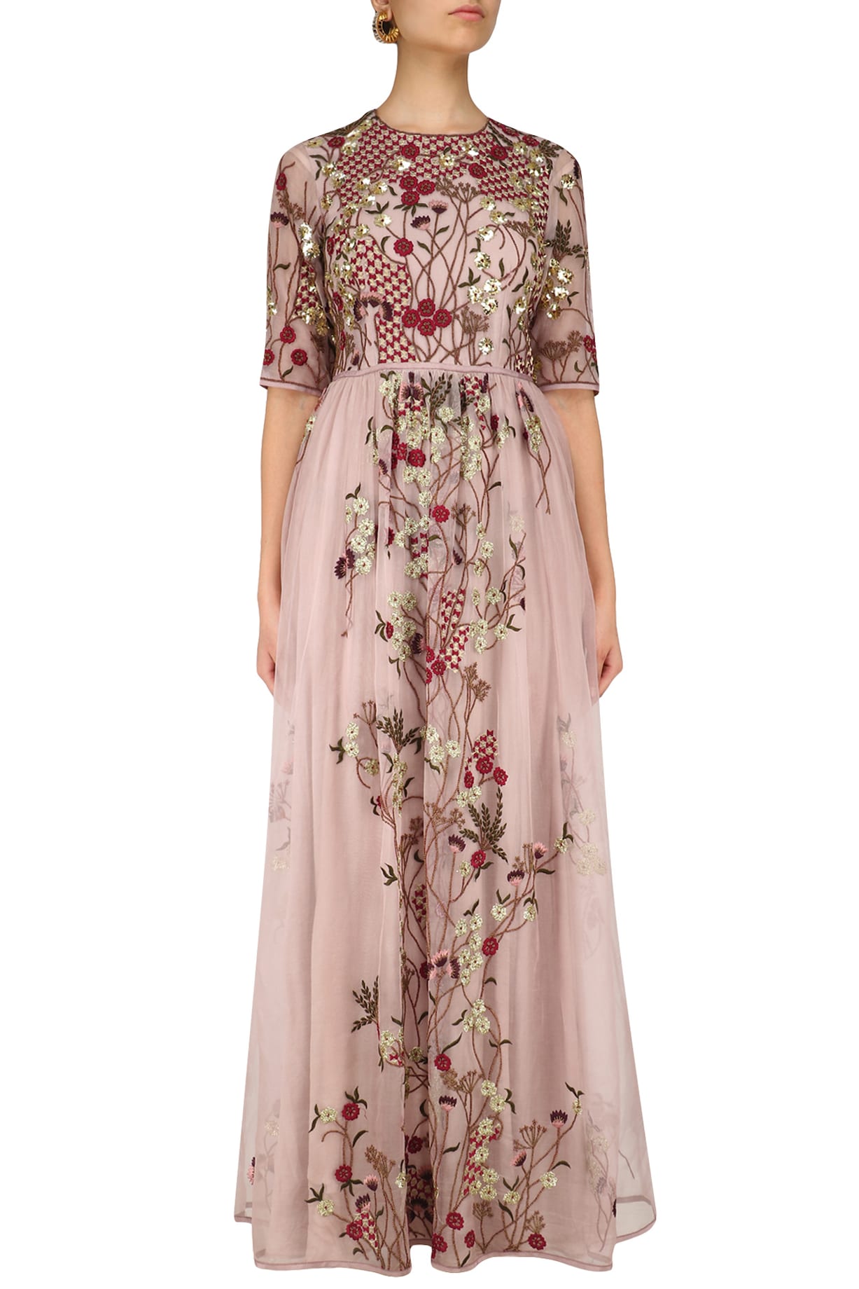 Lavender pink floral embroidered wild orchid tunic available only at ...