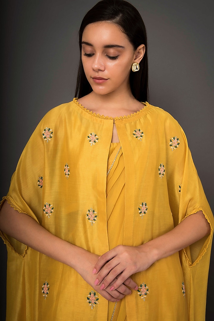 Mustard Yellow Embroidered Saree Set Design by Shikha Mehta at Pernia's ...