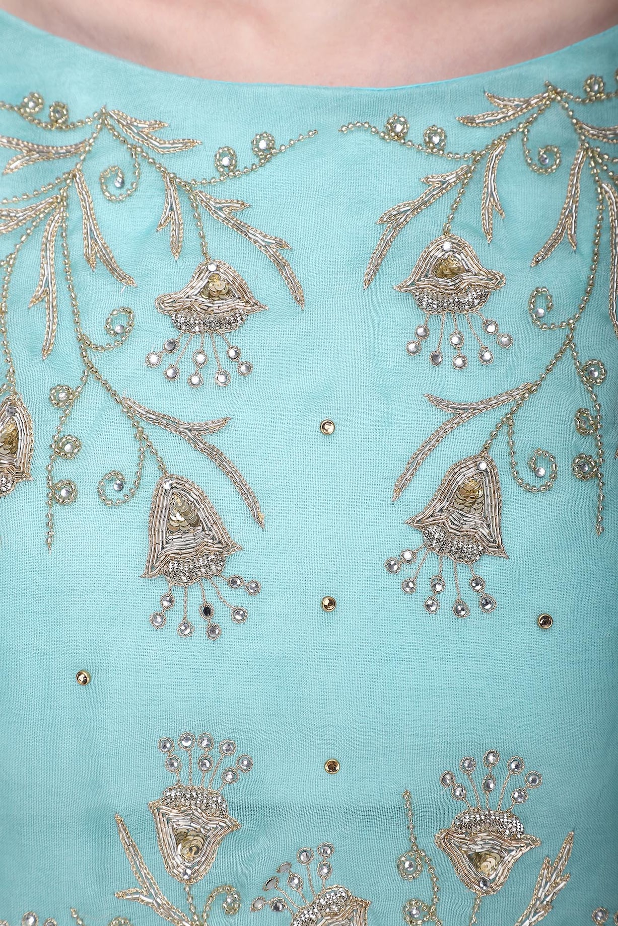 Powder blue crop top with cape and layered lehenga skirt available only ...