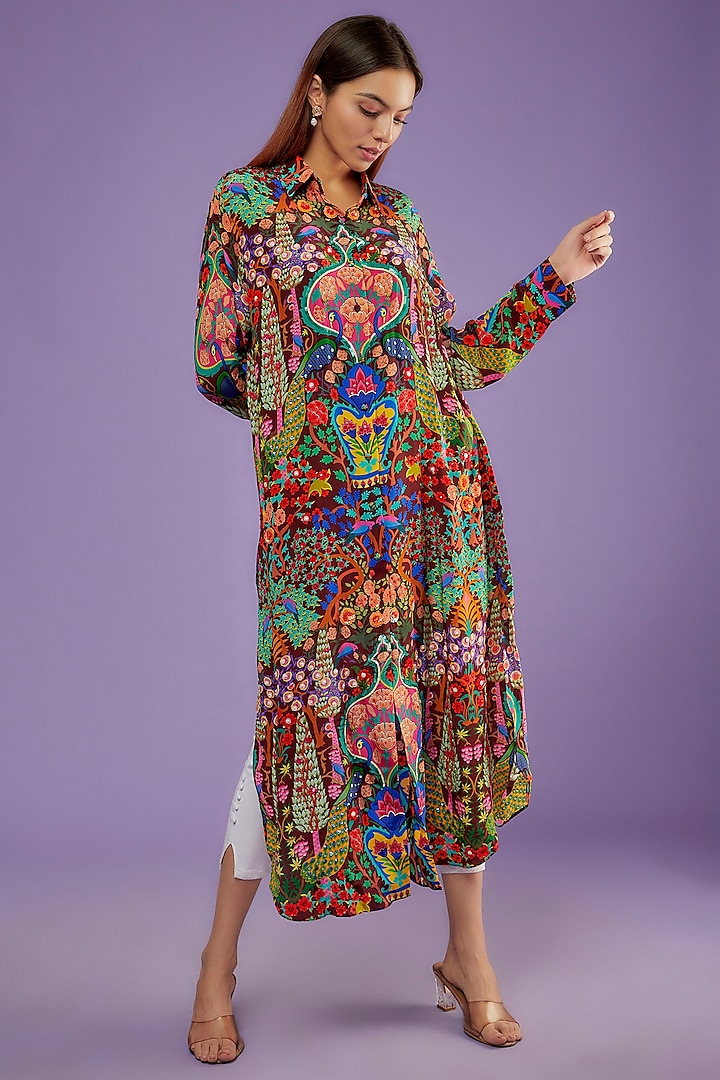 Multi-Colored Pure Crepe Digital Printed Tunic Shirt by SIDDHARTHA ...