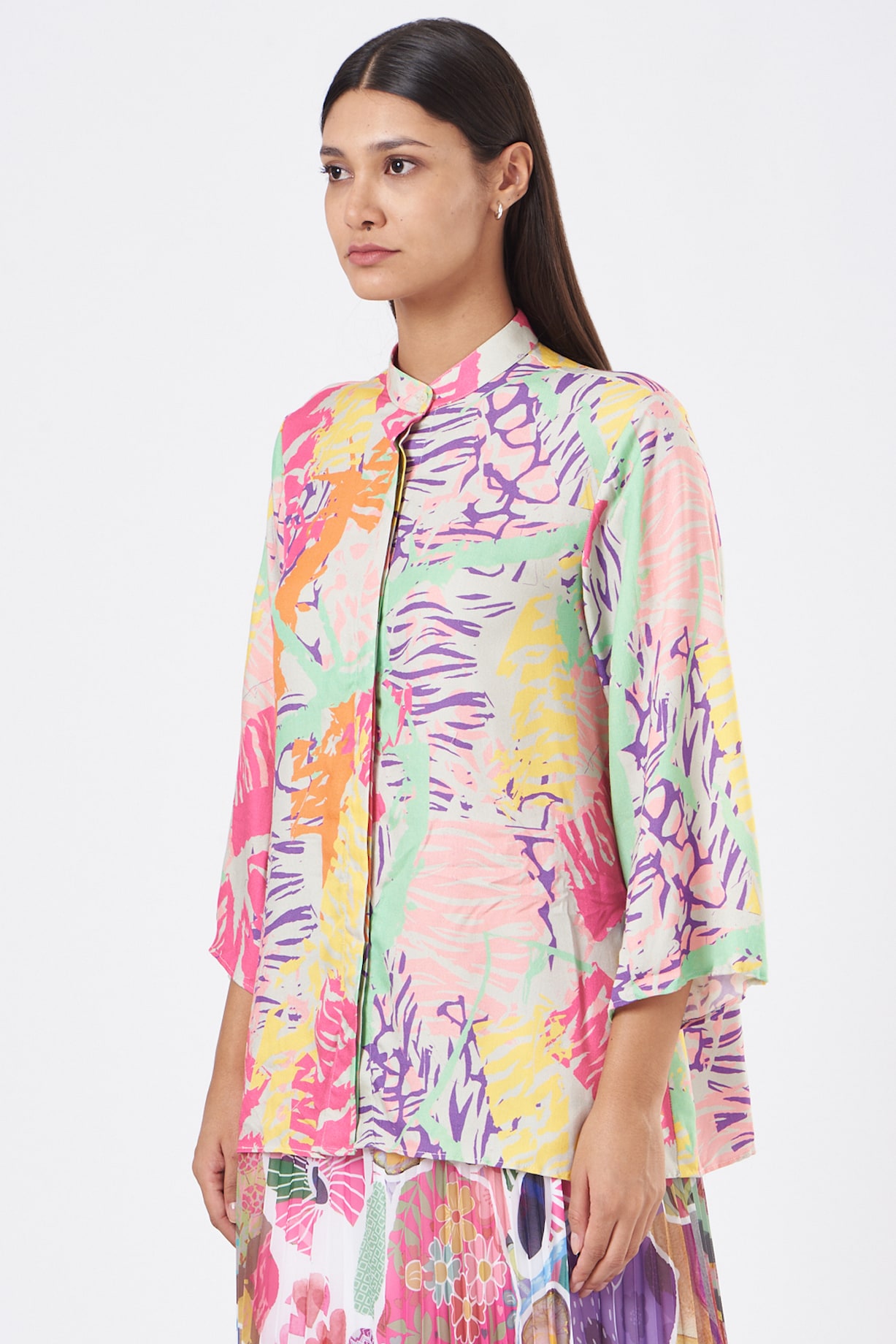 White Georgette Block Printed Pleated Maxi Skirt by SIDDHARTHA BANSAL ...