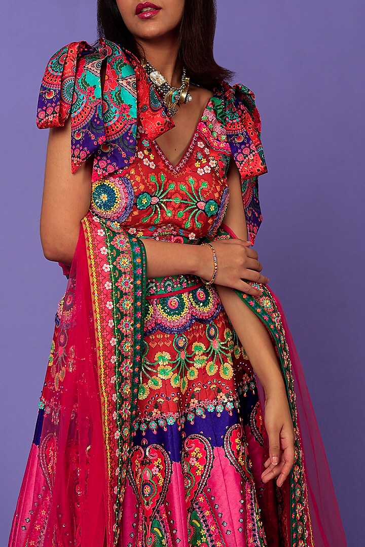 Multi-Colored Embroidered & Printed Lehenga Set Design by SIDDHARTHA ...