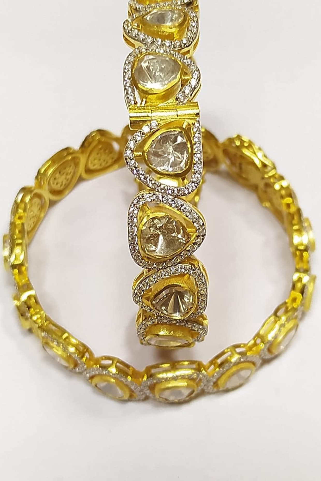 Gold Finish Kundan Polki Bangles In Sterling Silver (Set of 2) by Sica ...