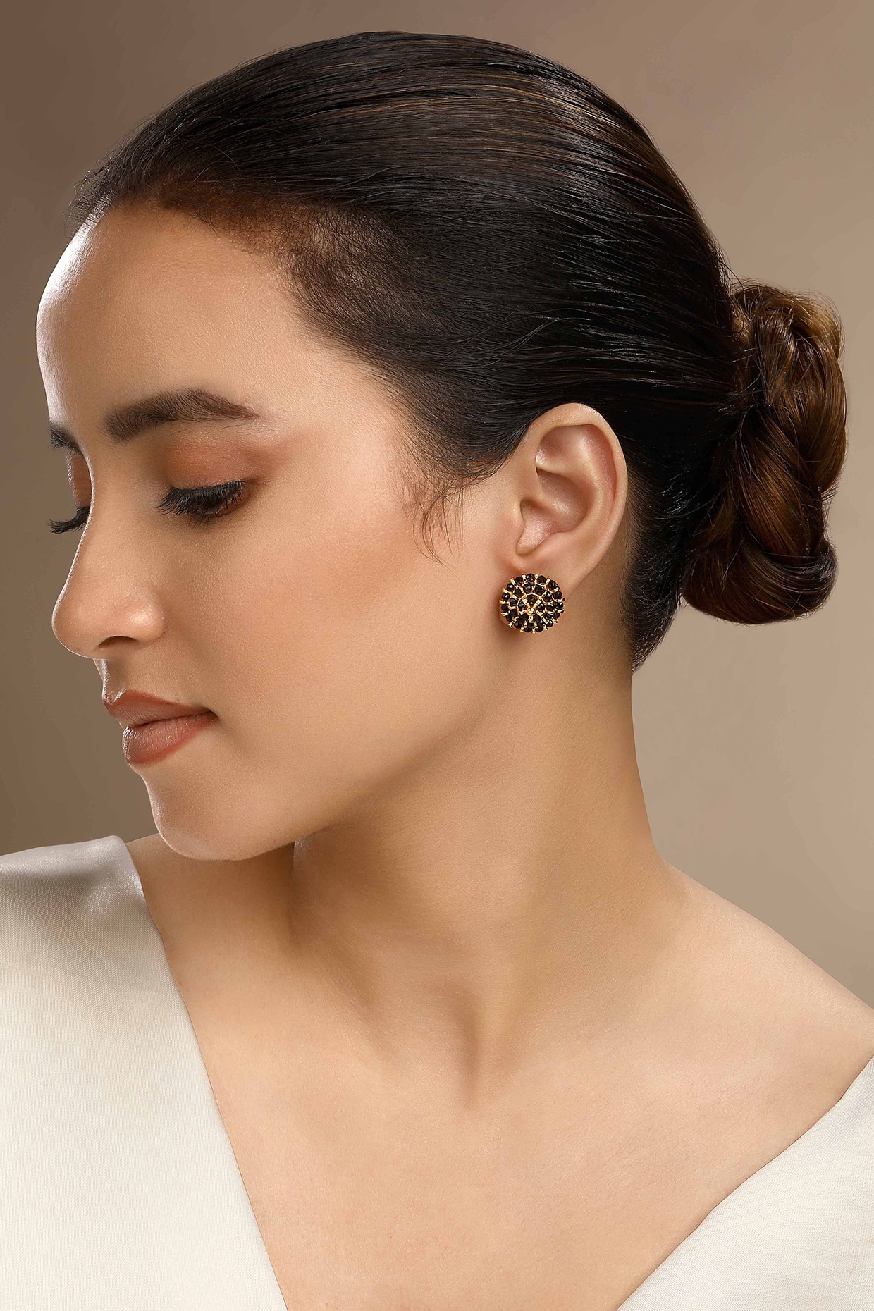 Gold Plated Black Zircon Stud Earrings In Sterling Silver by Sica ...