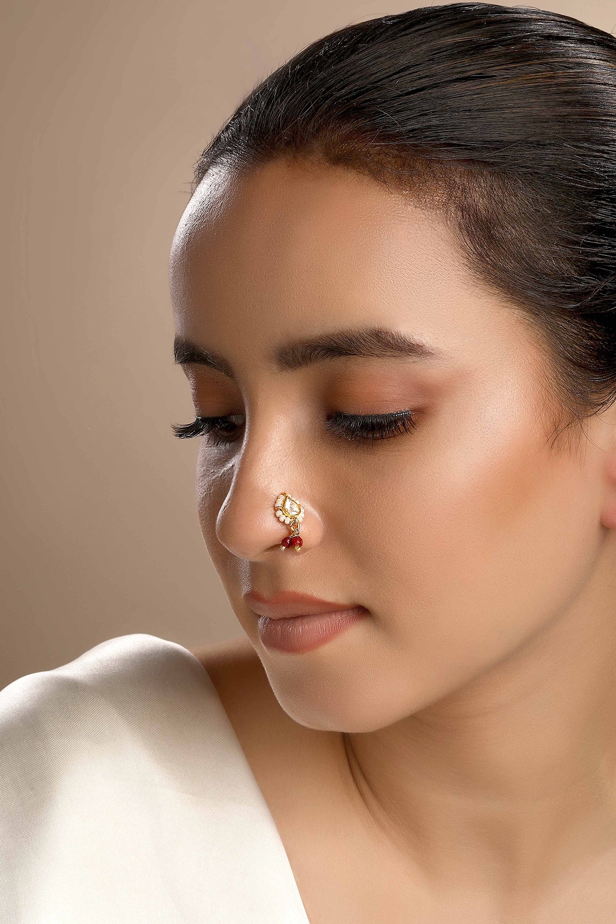 Gold Plated Red Kundan Polki Nose Ring In Sterling Silver by Sica ...