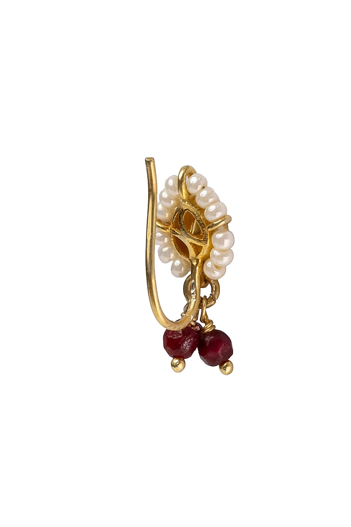 Gold Plated Red Kundan Polki Nose Ring In Sterling Silver by Sica ...