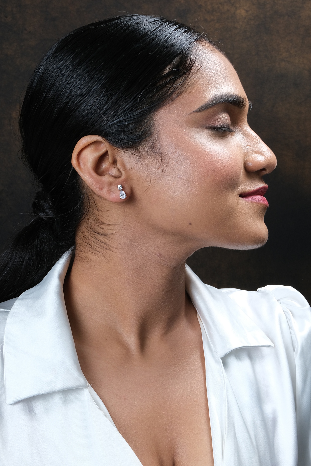 White Rhodium Plated Zircon Stud Earrings In Sterling Silver by Sica ...