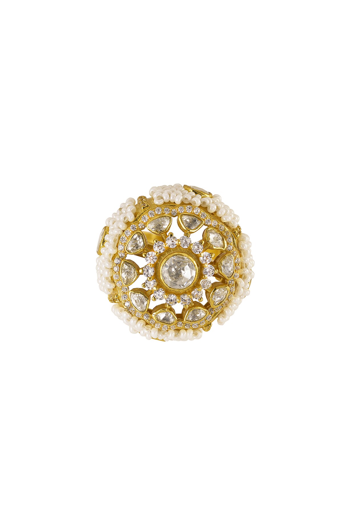 Gold Rhodium Plated Yellow Kundan Polki Ring In Sterling Silver by Sica ...