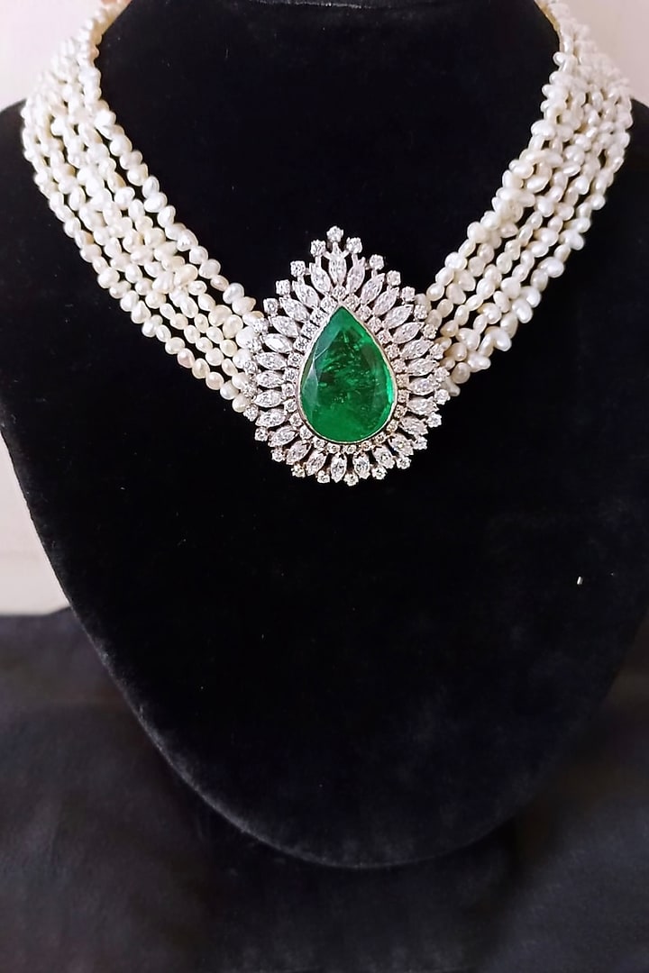 White Finish Zircon Necklace In Sterling Silver by Sica Jewellery at ...