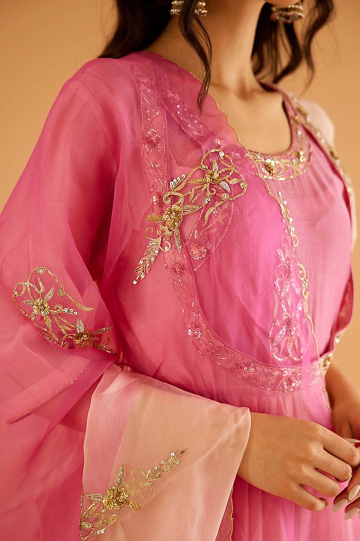 Pink Pure Mul Chanderi Karchobi Embroidered Wedding Anarkali Set by ...