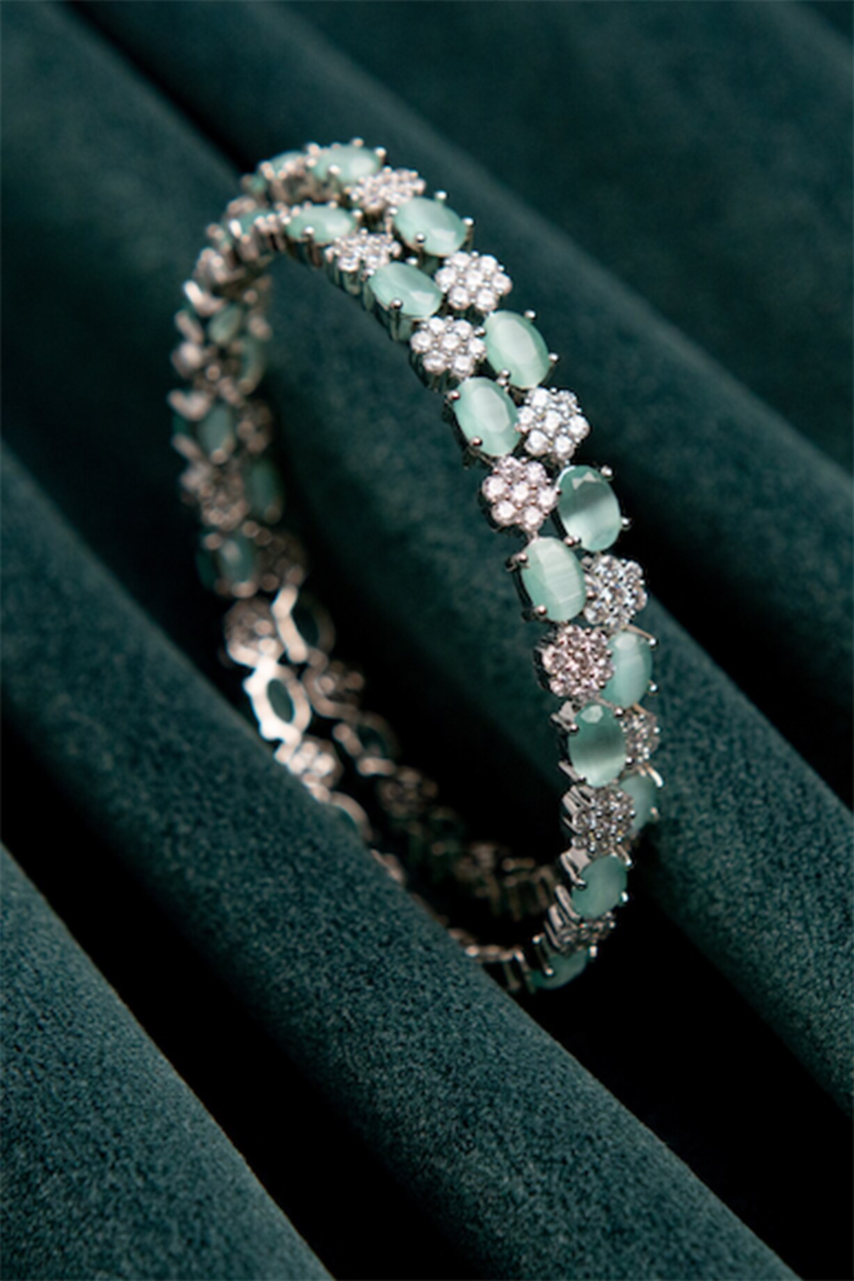 Rose Gold Finish Zircon Bangles (Set Of 2) In Sterling Silver by Silver ...