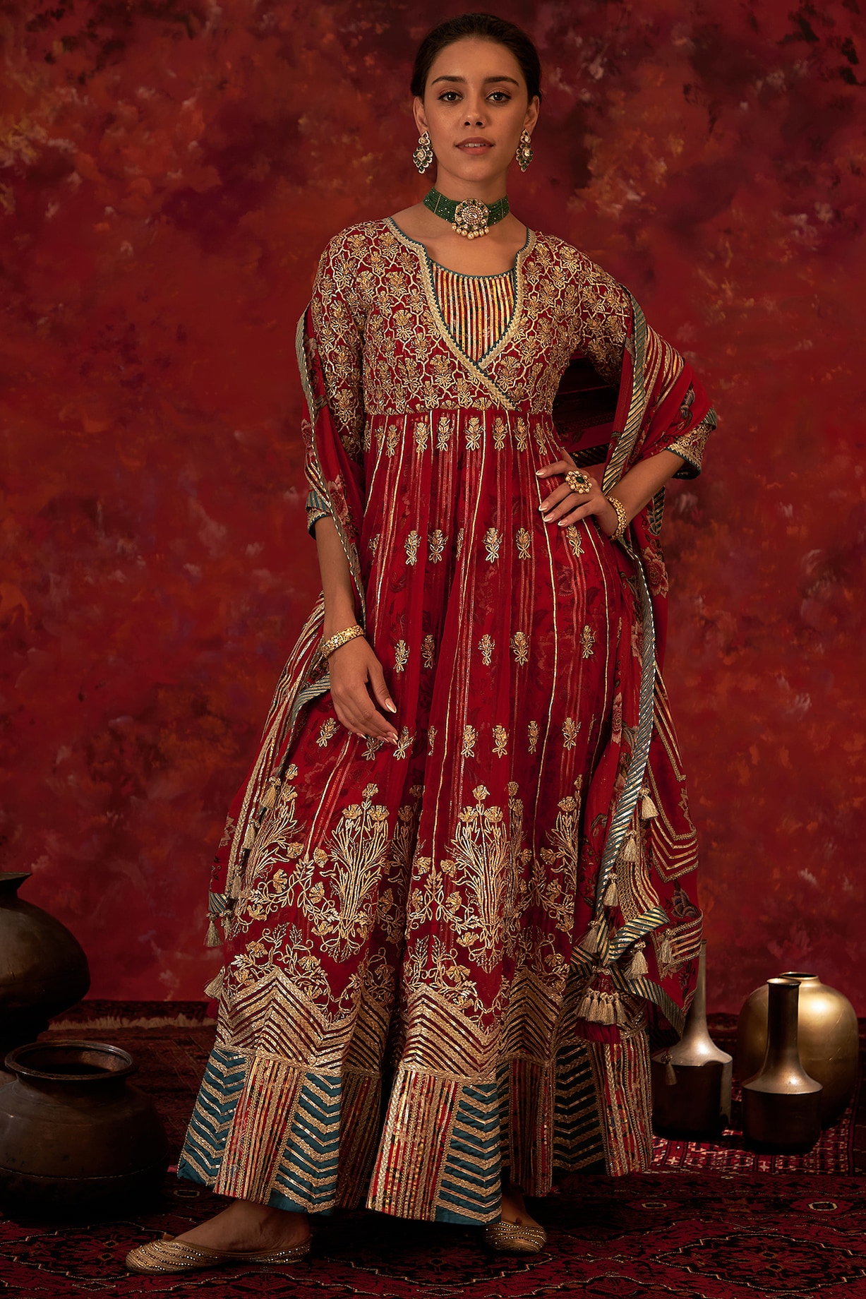 Red Embroidered Anarkali Set by Simar Dugal at Pernia's Pop Up Shop 2025