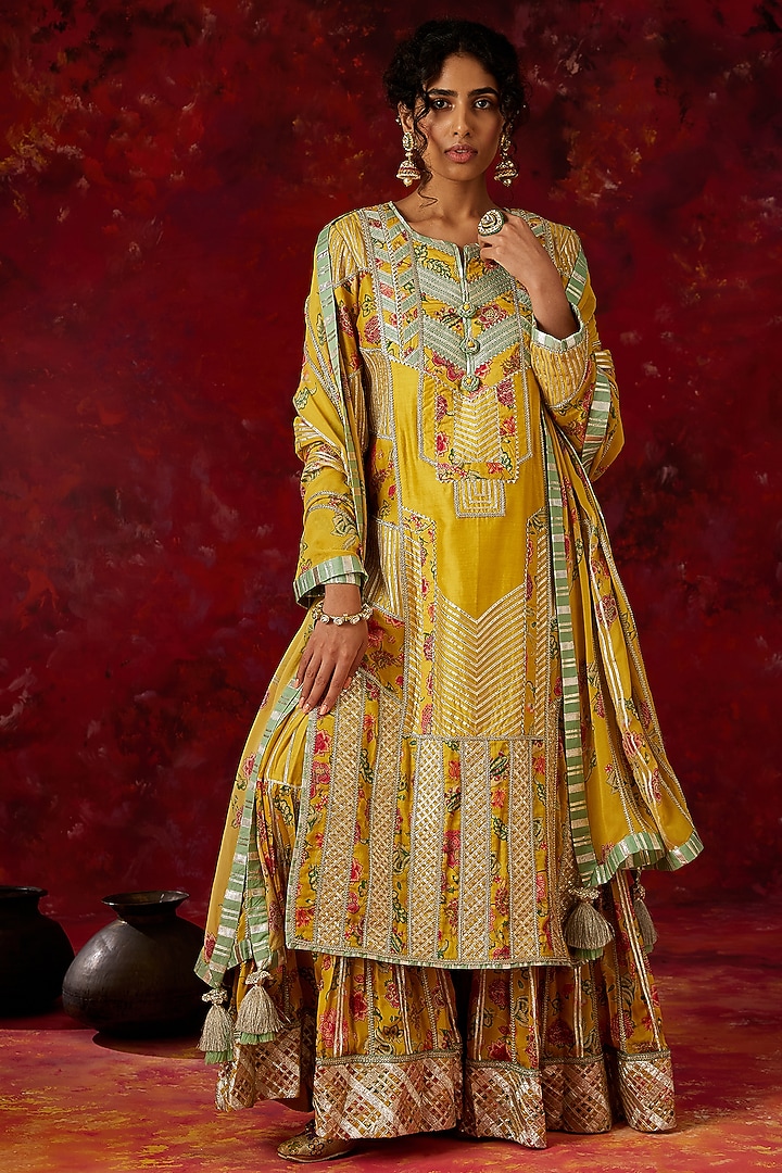 Mustard Yellow Sharara Set With Embellishments by Simar Dugal at Pernia ...