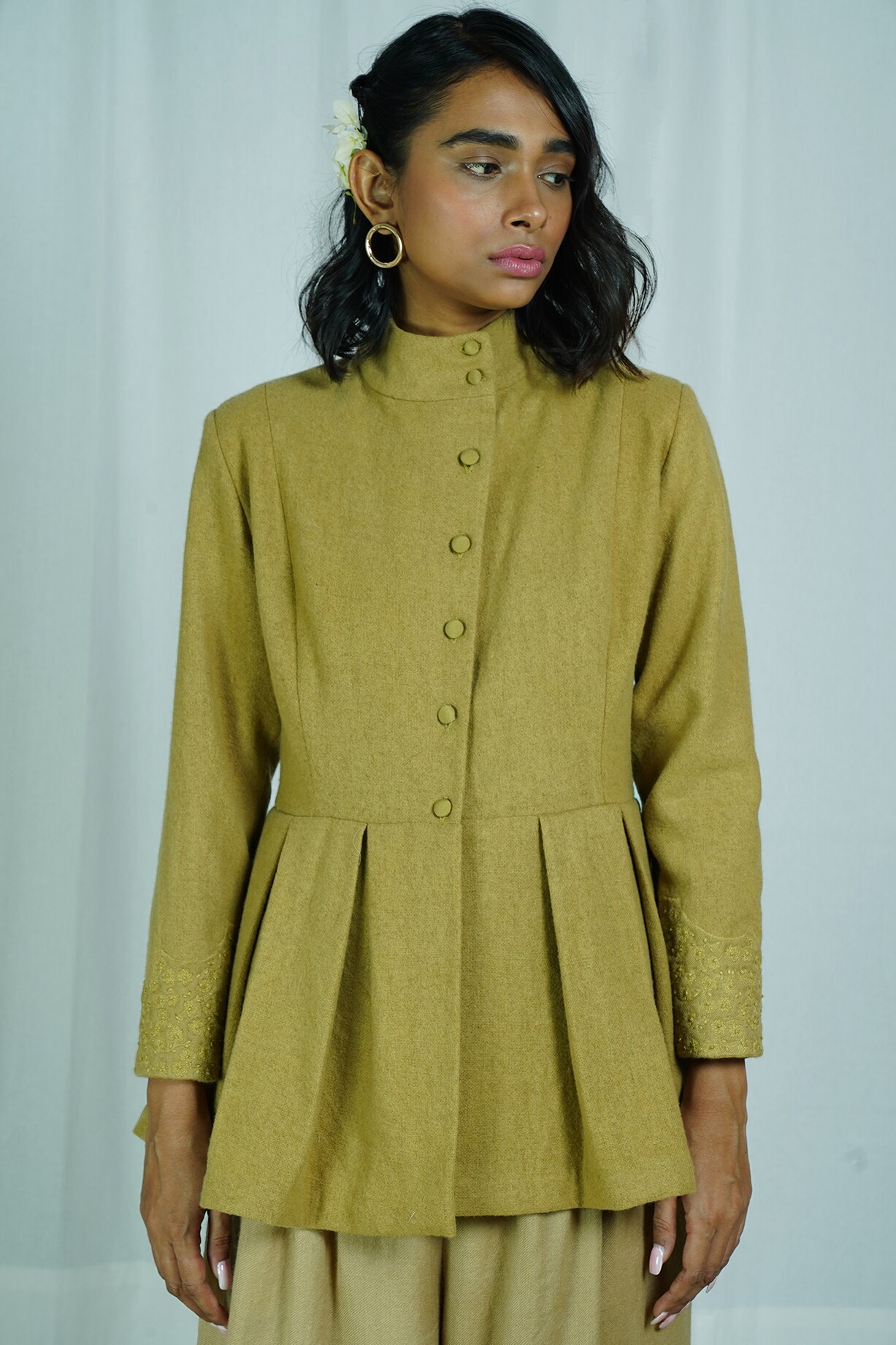 Green Embroidered Short Jacket by Shiori at Pernia's Pop Up Shop 2025