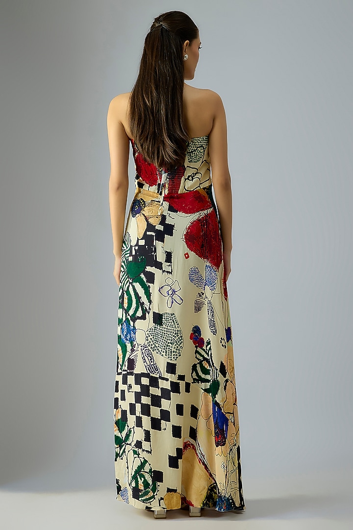 Multi-Colored Crepe Abstract Floral Printed Maxi Vacation Dress by ...