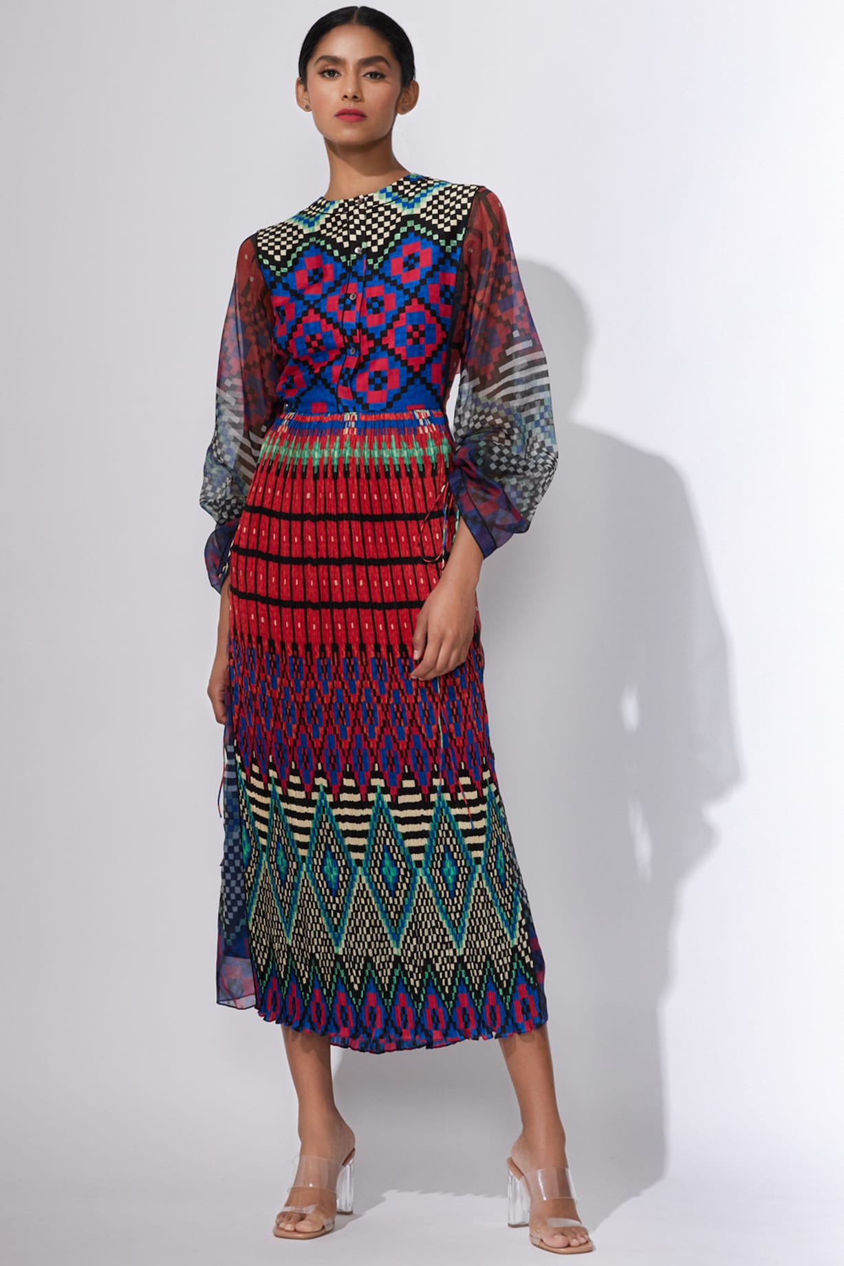 Multi Colored Cotton Silk And Organza Abstract Printed Dress By Saaksha