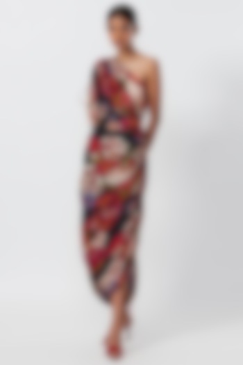 Multi Colored Cotton Silk Floral Printed Saree Dress By Saaksha And Kinni