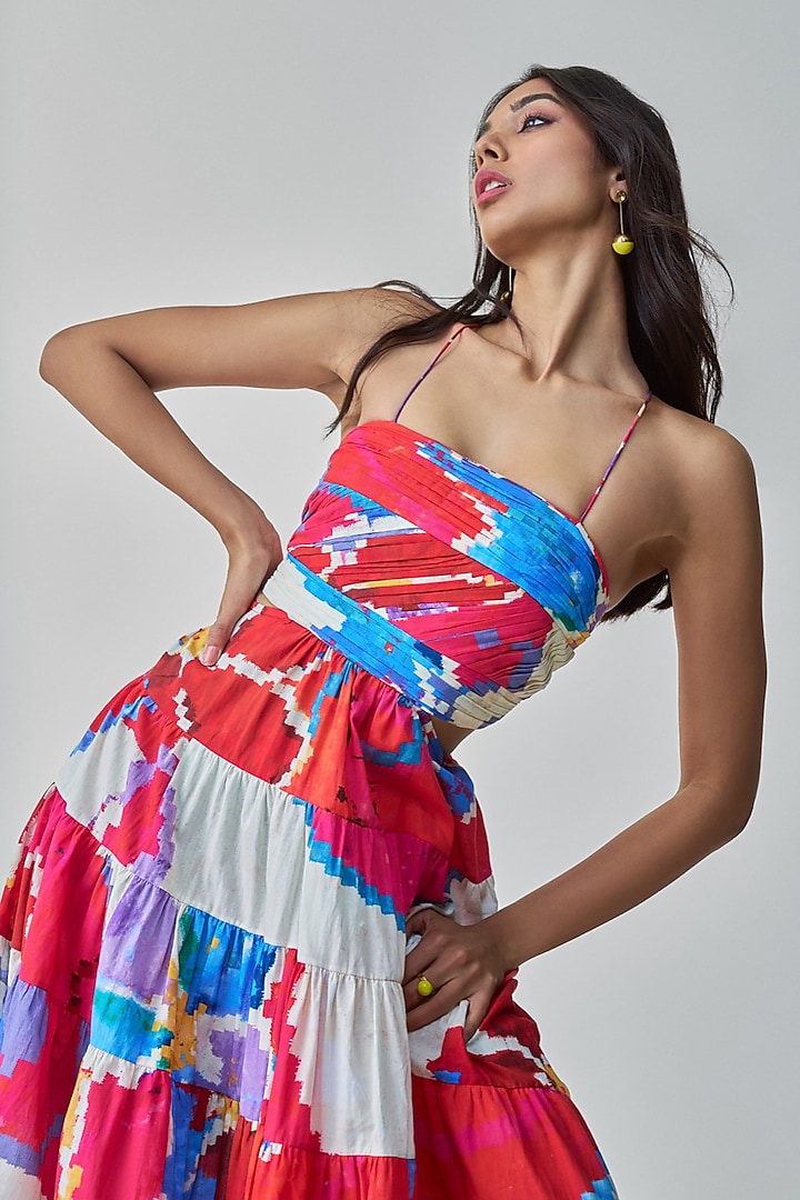 Pink And Red Cambric Tiered Maxi Dress By Saaksha And Kinni At Pernias Pop