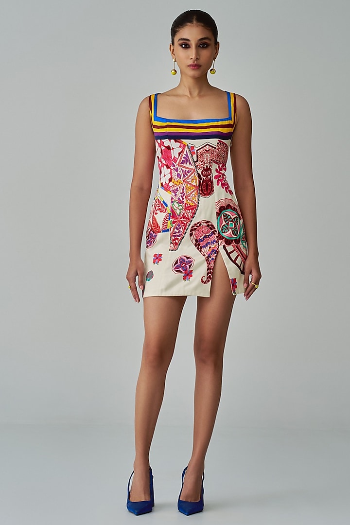 Multi Colored Satin Paisley Printed Mini Dress By Saaksha And Kinni At Pernias Pop Up Shop 2024