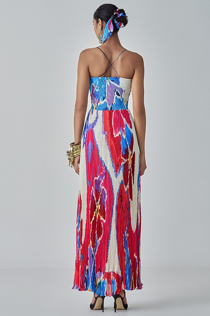 Multi-Colored Chiffon Ikat Printed Maxi Dress by Saaksha & Kinni at ...