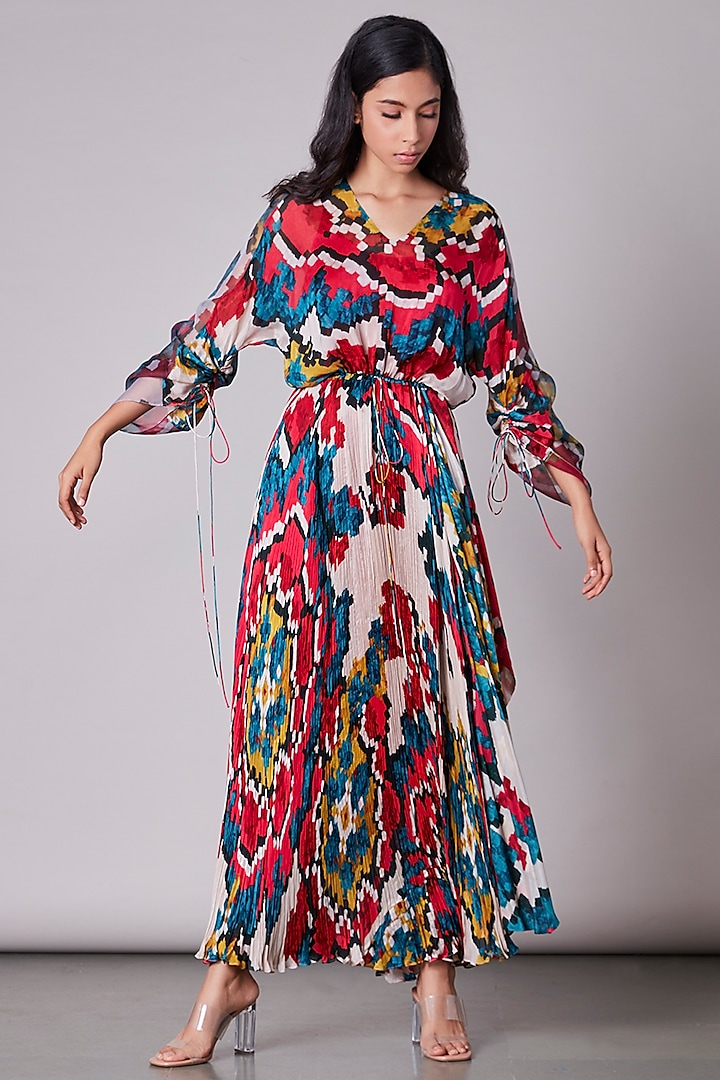 Multi Colored Hand Micro Pleated Asymmetrical Dress Design By Saaksha