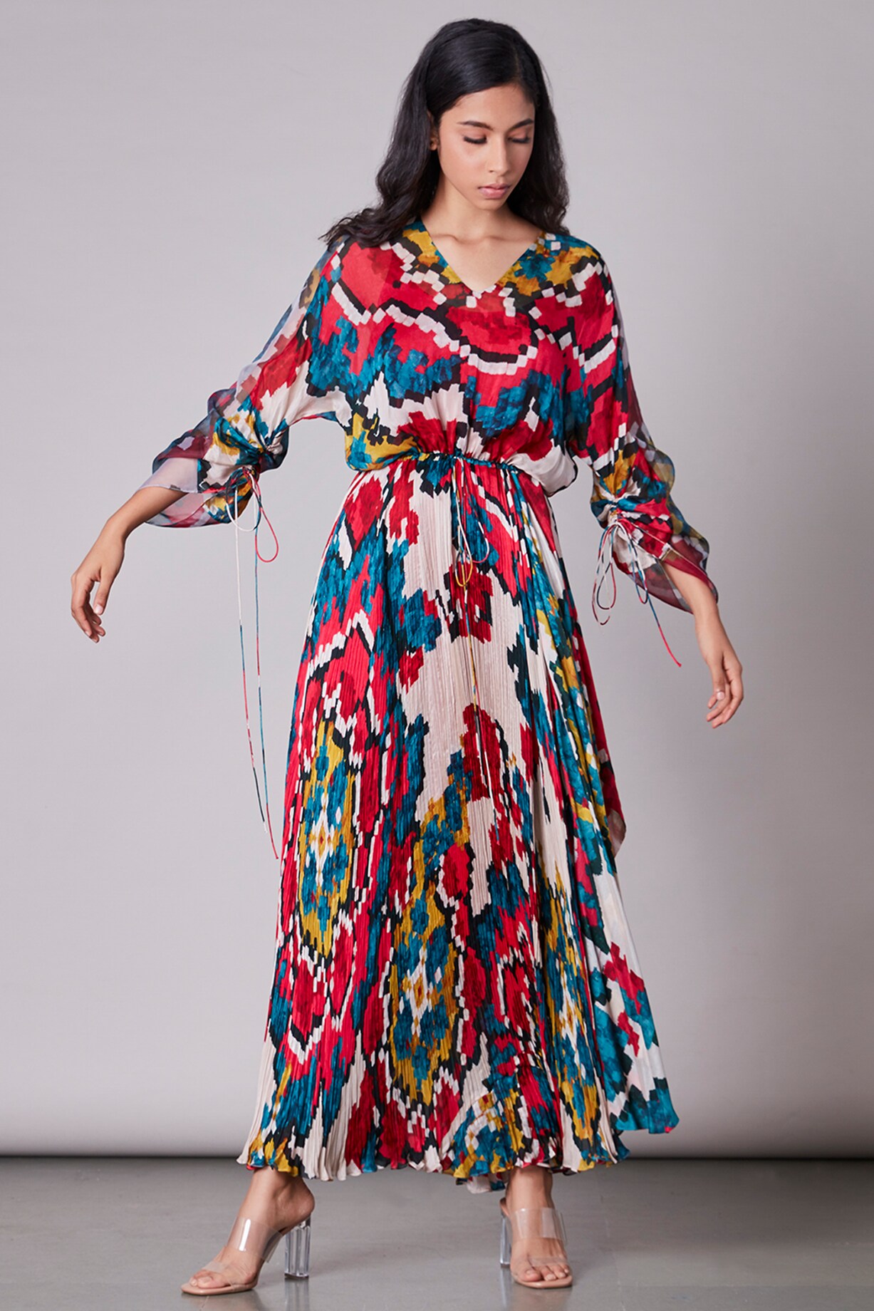Multi-Colored Hand Micro Pleated Asymmetrical Dress by Saaksha & Kinni ...