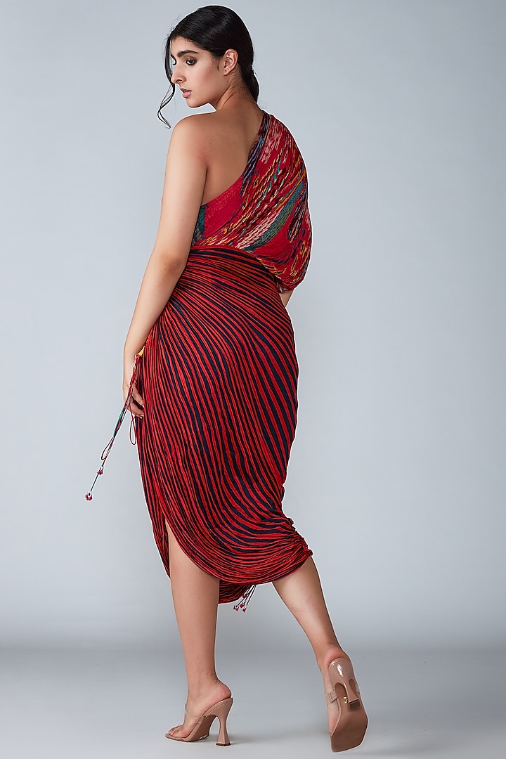 Multi Colored Printed Hand Micro Pleated Saree Dress By Saaksha And Kinni