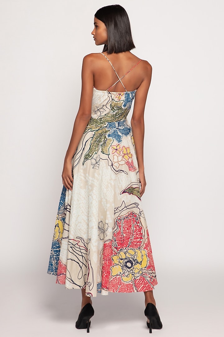 Multi Colored Cambric Bandhani Printed Maxi Dress By Saaksha And Kinni At