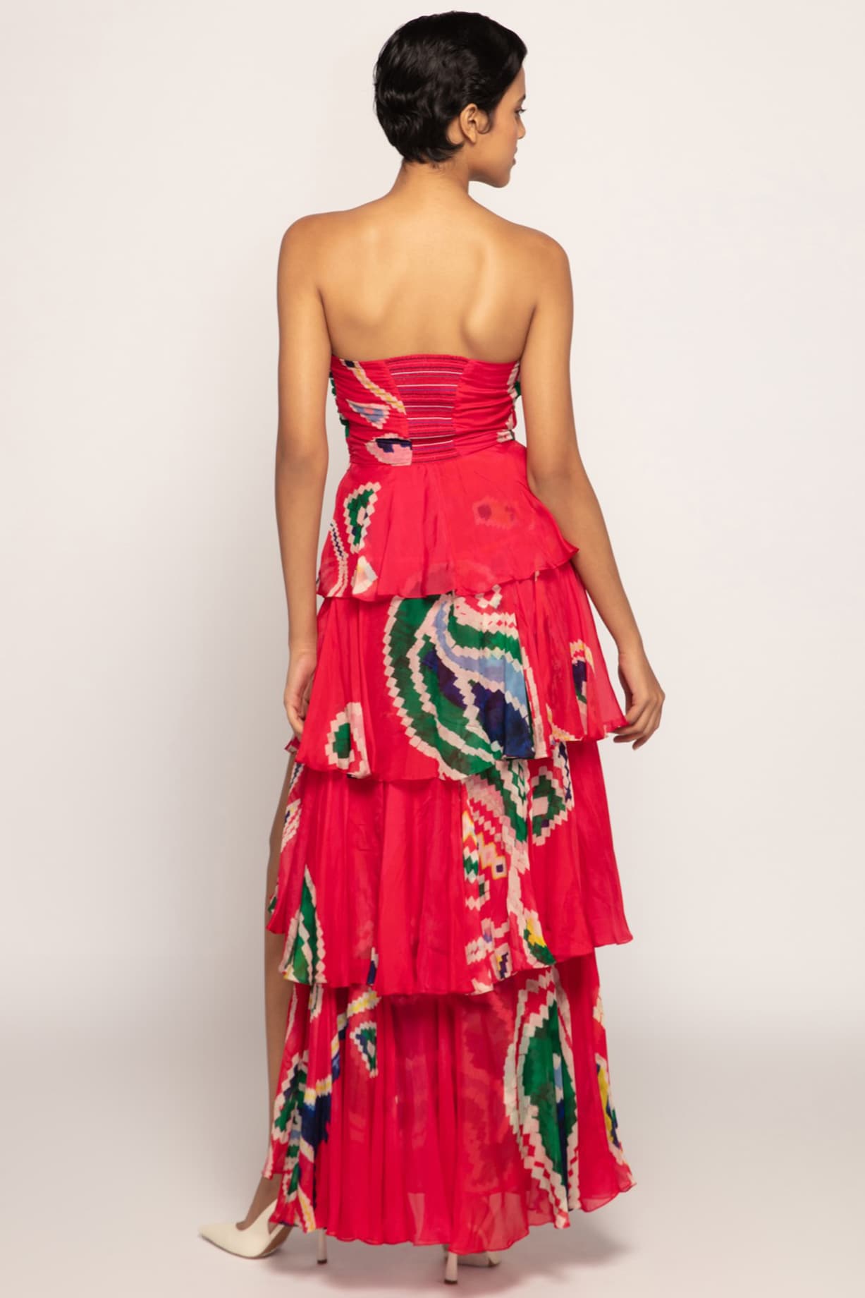 Pink Chiffon Printed Tiered Maxi Dress By Saaksha And Kinni At Pernias