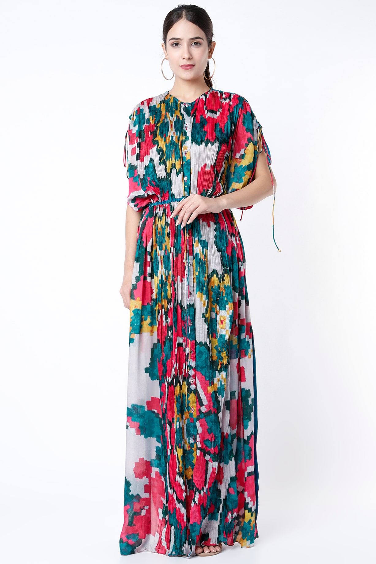 Multi Colored Ikat Printed Kaftan Dress By Saaksha And Kinni At Pernias