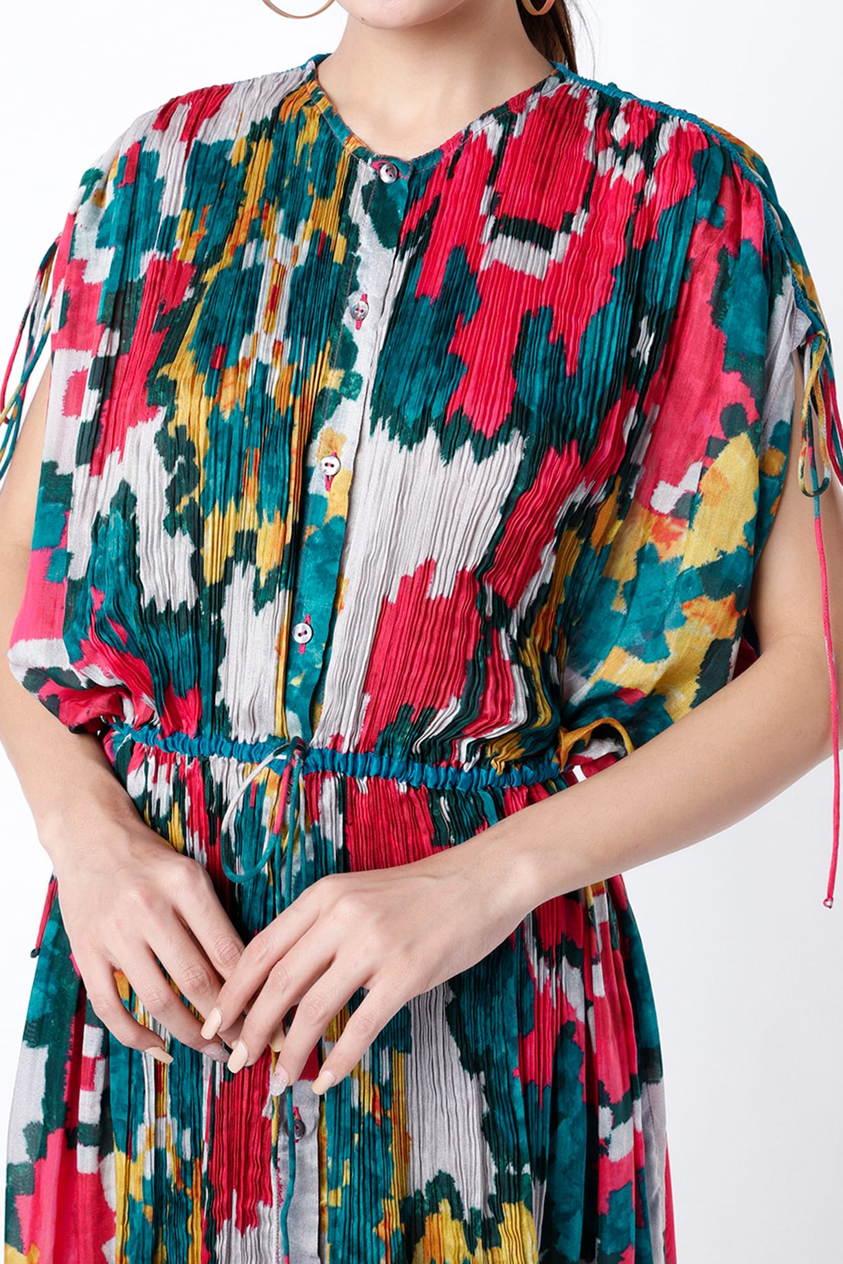 Multi Colored Ikat Printed Kaftan Dress By Saaksha And Kinni At Pernias
