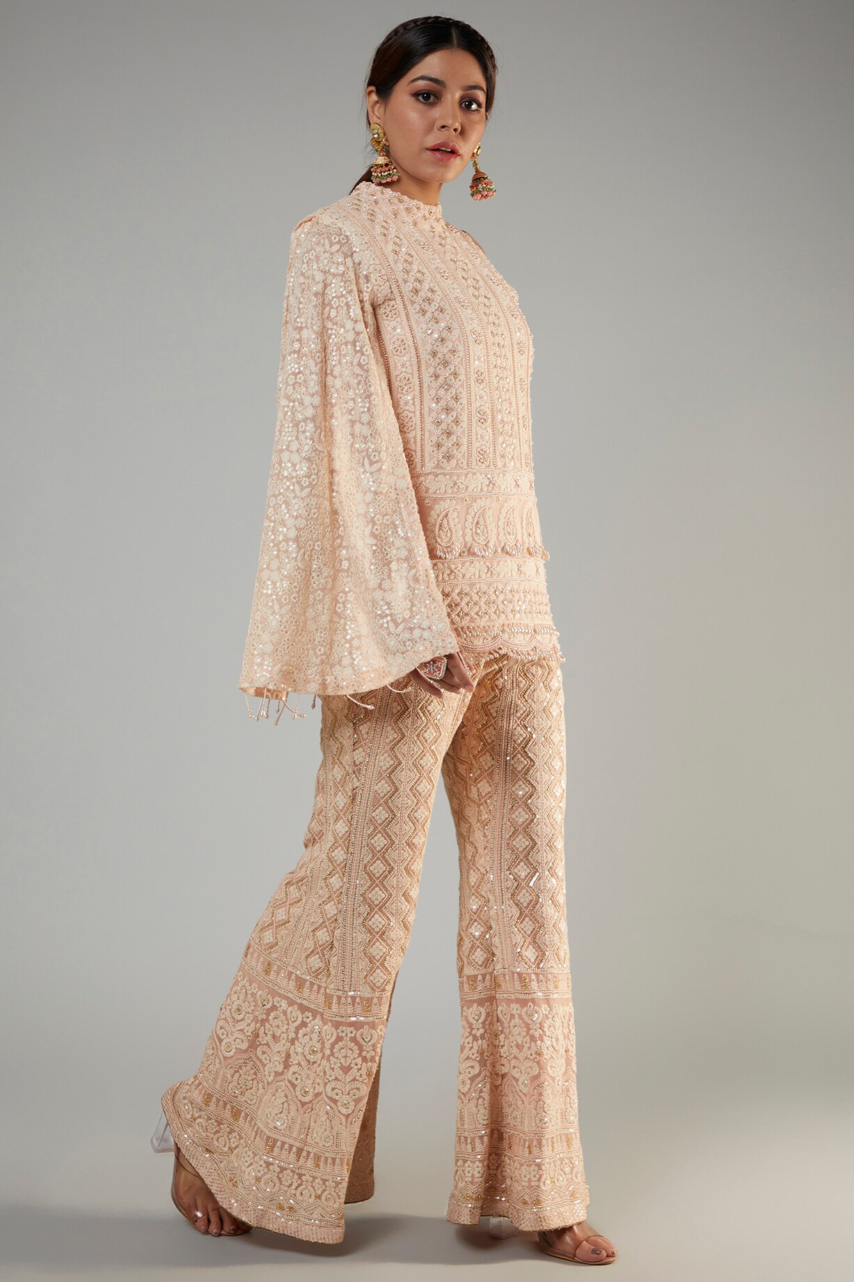 Rose Pink Pure Georgette Lucknowi Sharara Set by Sole Affair at Pernia ...