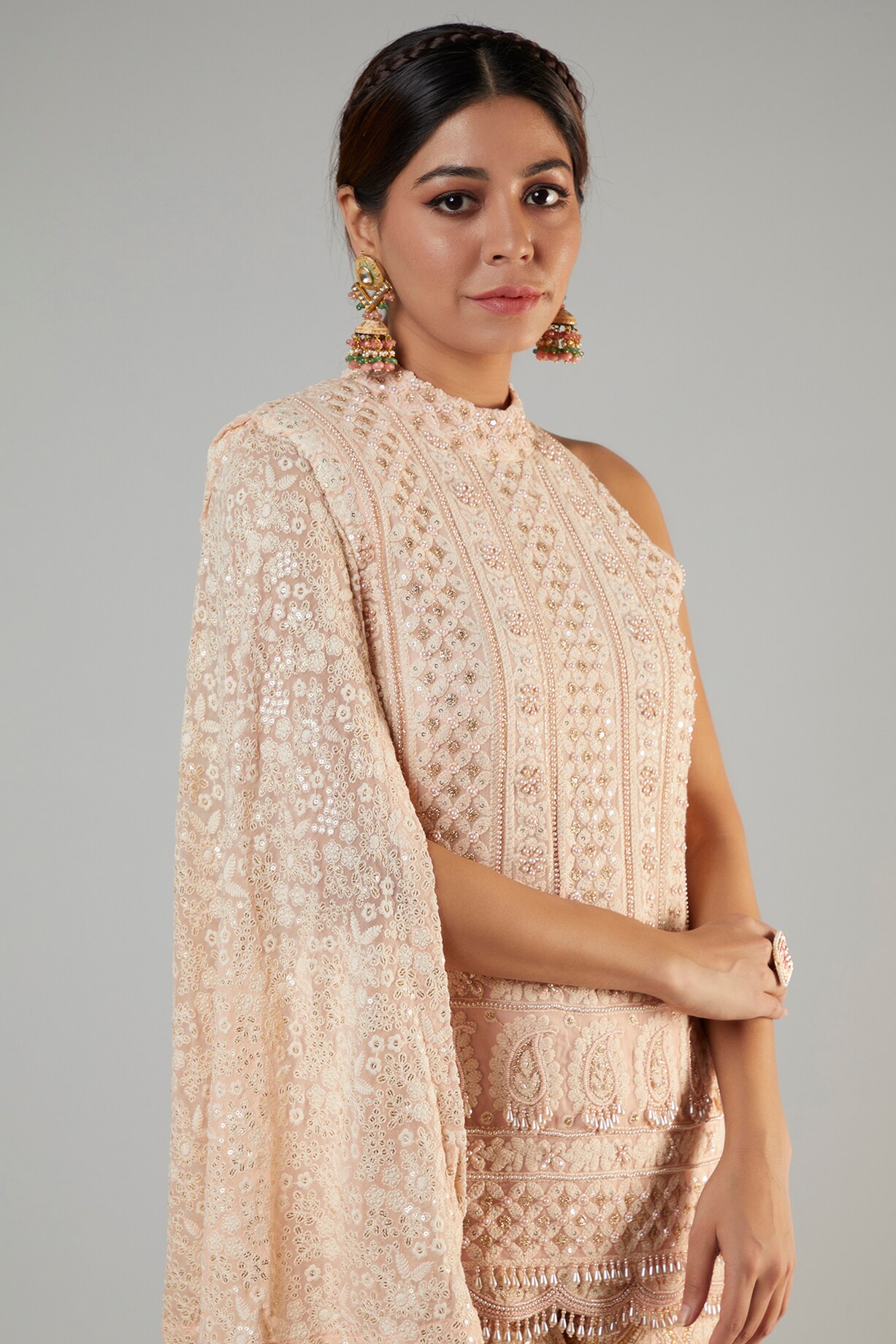 Rose Pink Pure Georgette Lucknowi Sharara Set by Sole Affair at Pernia ...