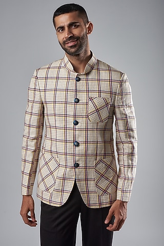 Multi-Colored Linen Checks Bandhgala by SUHAIL HAFEEZ at Pernia's Pop ...