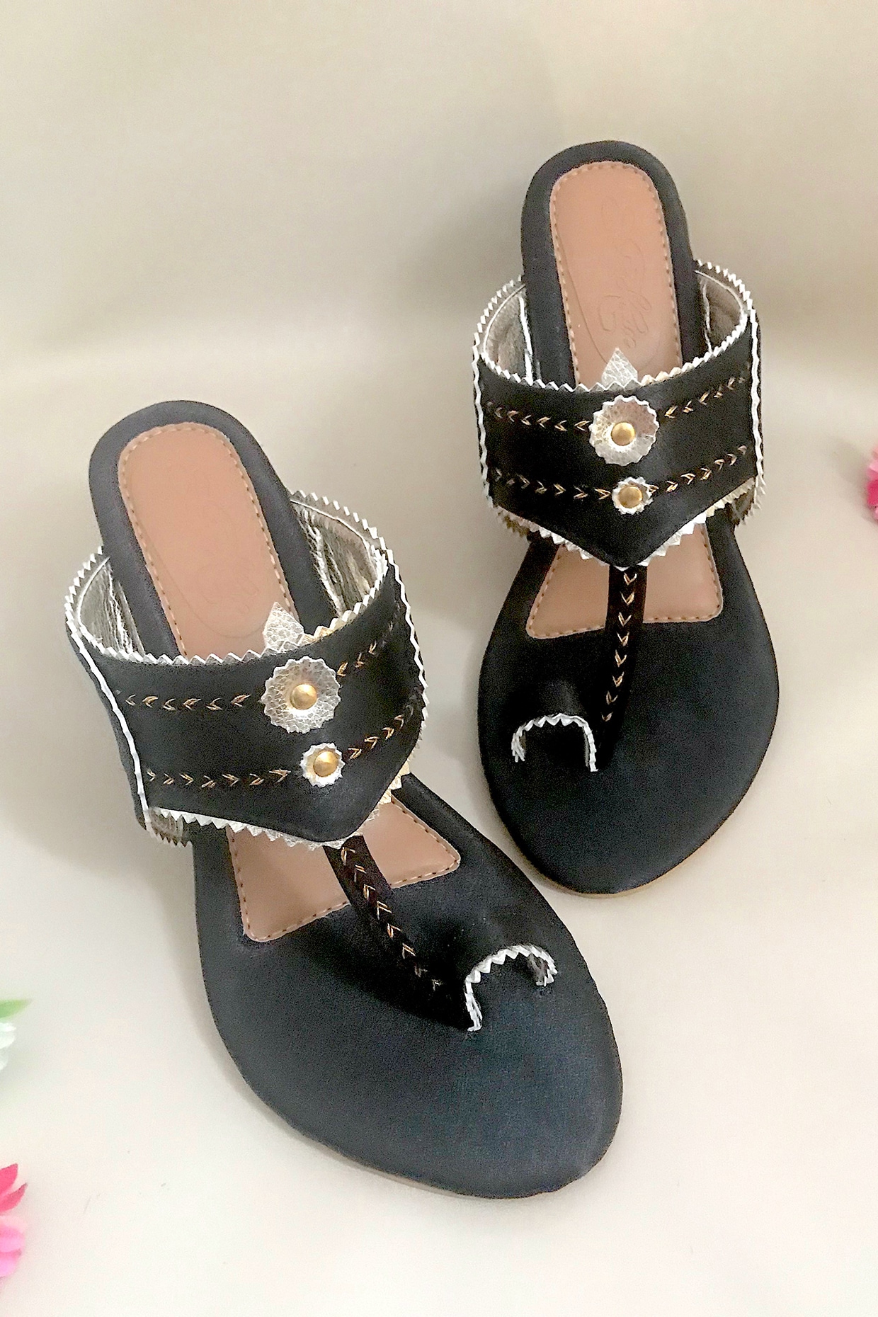 Royal Black Braided Kolhapuri Block Heels by Sole House at Pernia's Pop ...