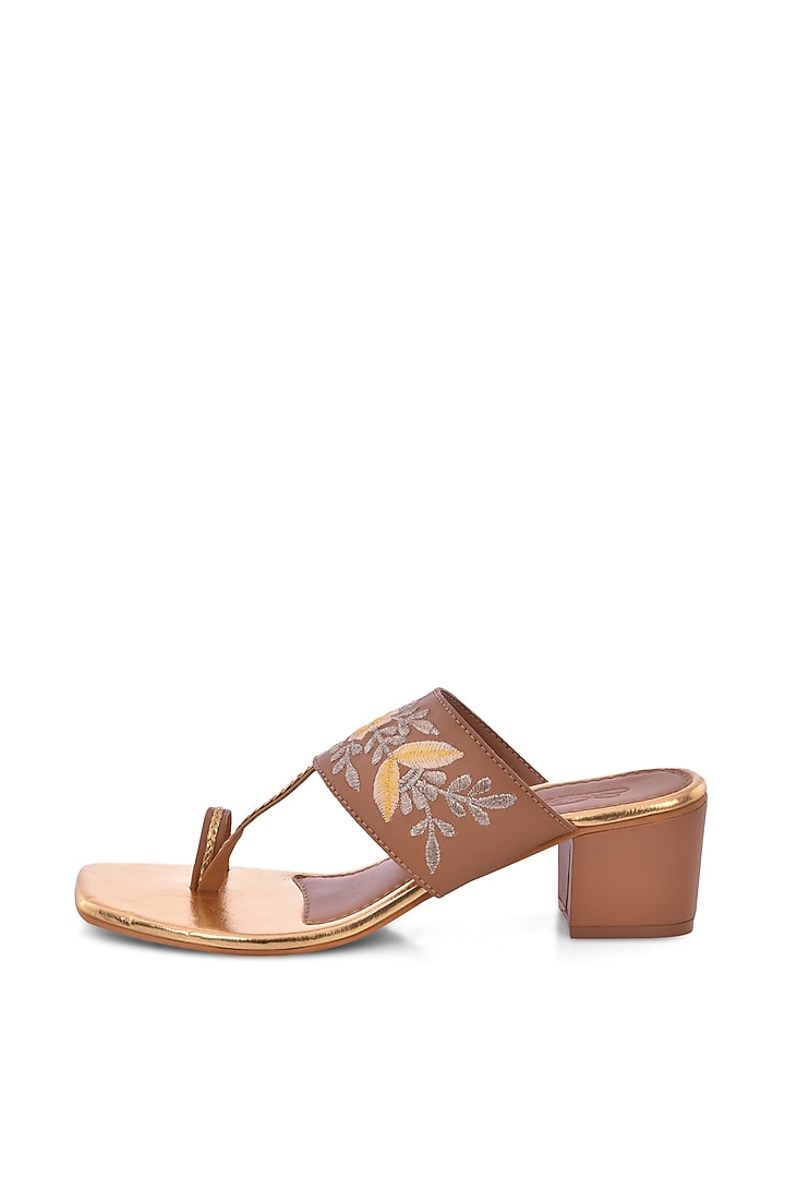 Nude Embroidered Box Heels by Sole House at Pernia's Pop Up Shop 2025