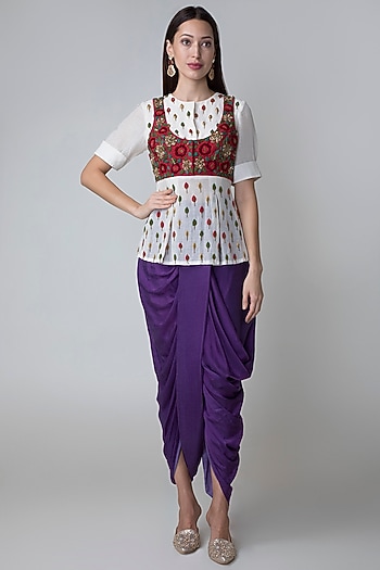 Purple Dhoti Pants With Embroidered Peplum Top Design by Sonam Luthria ...