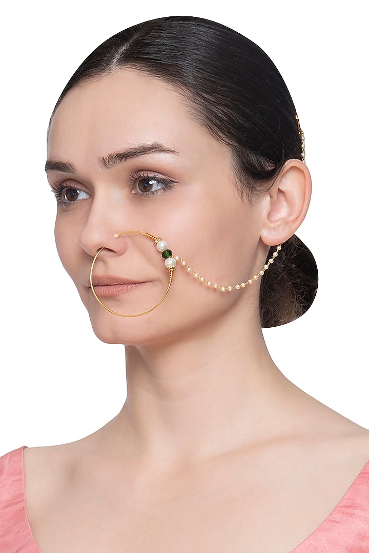 Gold plated green beaded nose pin by Shillpa Purii at Pernia's Pop Up ...