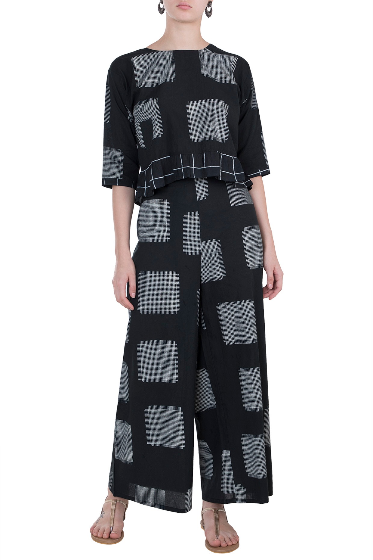 Black Printed Palazzo Pants by BANANA Labs at Pernia's Pop Up Shop 2025